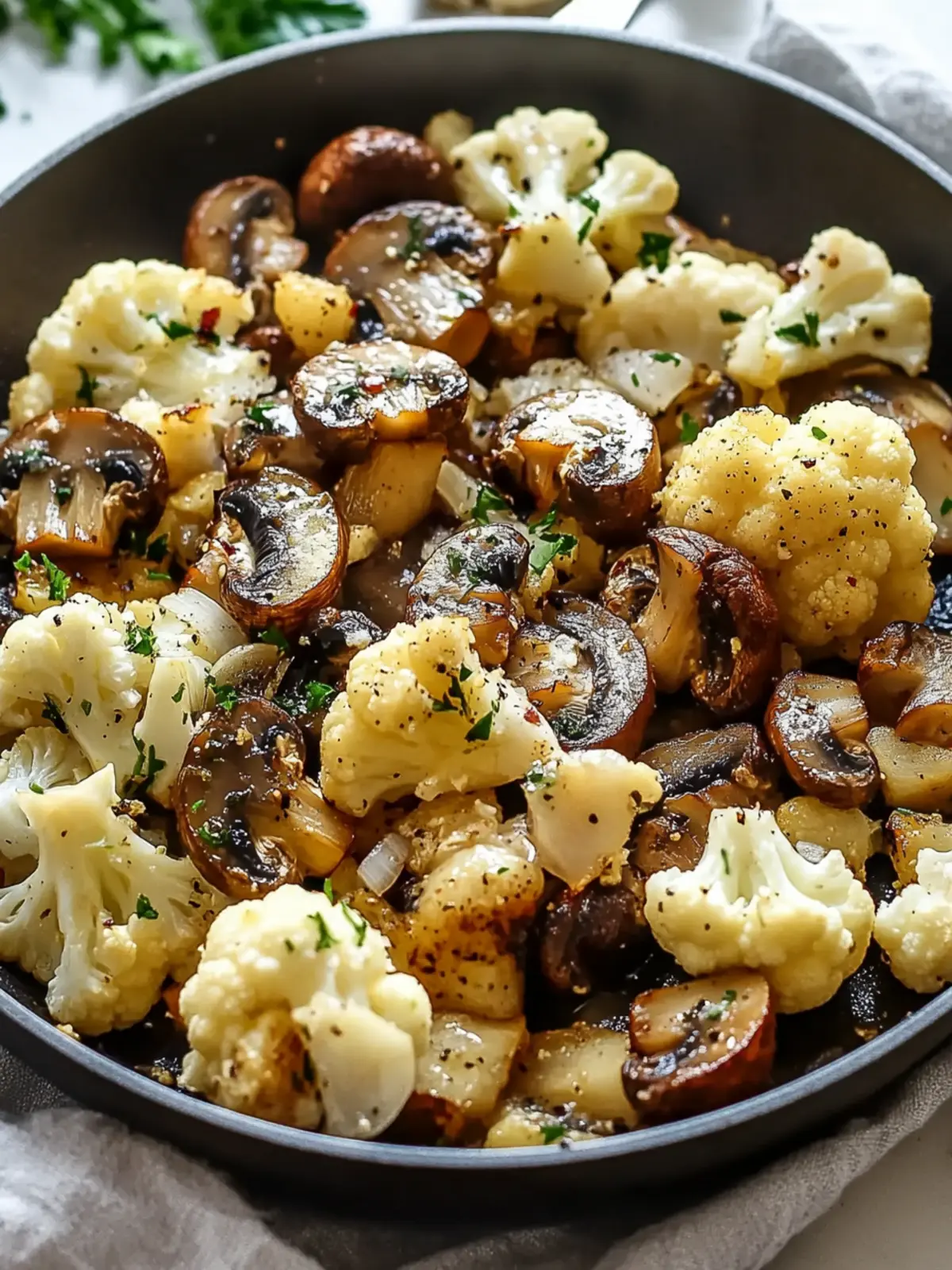Savor the Simplicity: Easy One-Pan Garlic Mushrooms Cauliflower Skillet